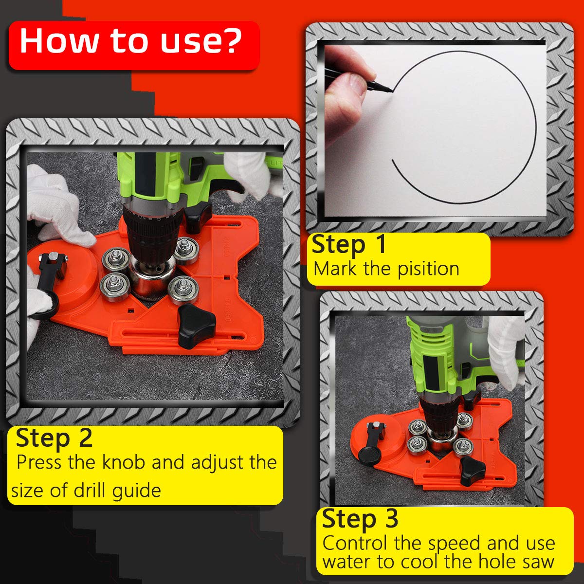 Rokrou Diamond Hole Saw Set 15 PCS Tile Hole Saw Kit with Drill Guide from 6mm-50mm /1/4ββ- 2β for Ceramic,Glass,Porcelain,Marble