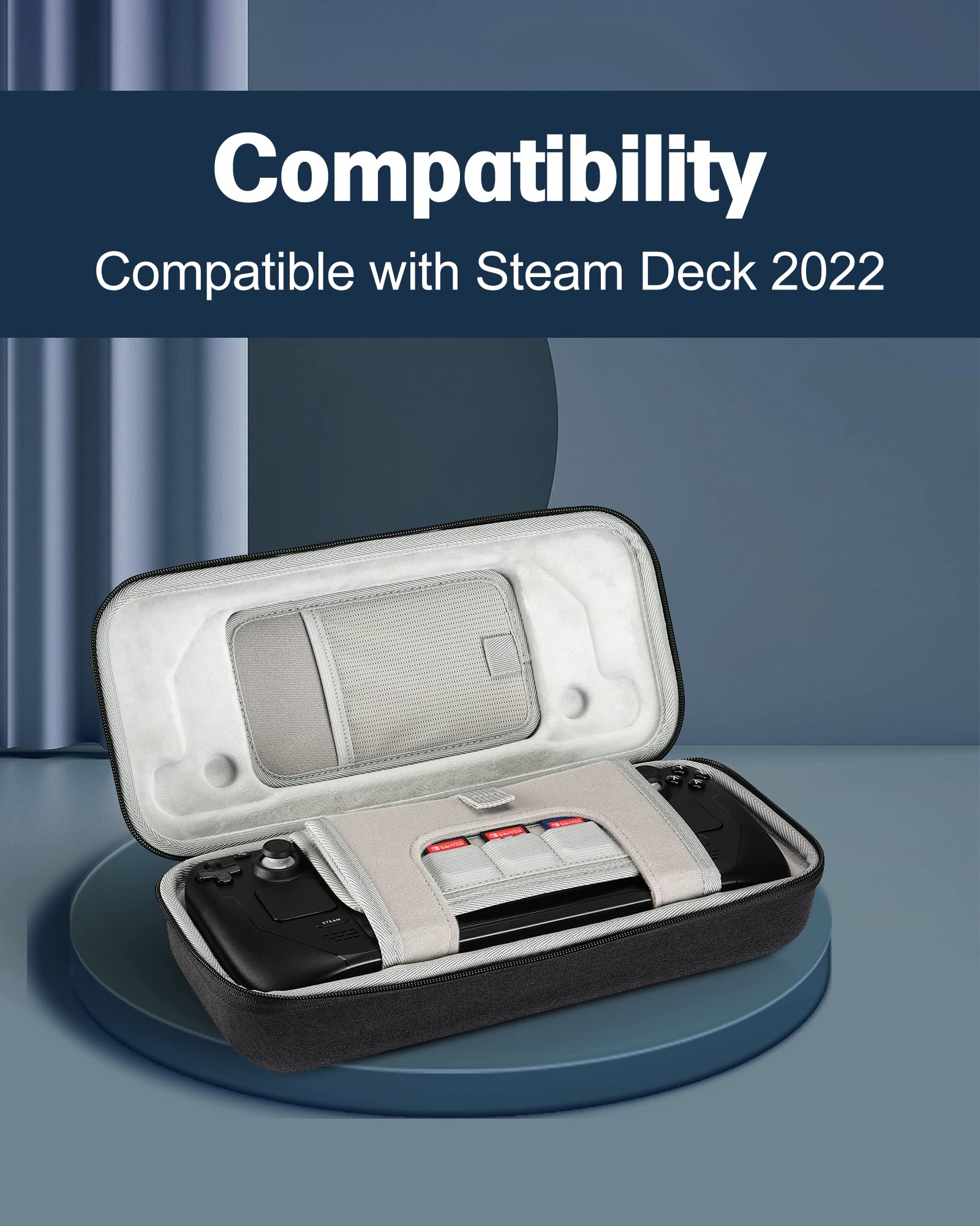 ProCase Steam Deck Carrying Case, Hard Travel Protective Case Large Storage Shell for Steam Deck Console SD Card AC Charger and Other Accessories with Stand and Handle -Black