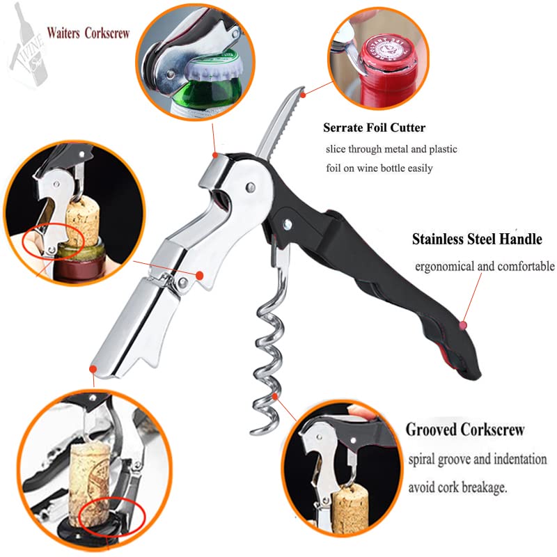 Professional Waiter Corkscrew Wine Openers Set (2 PCS),Upgraded With Heavy Duty Stainless Steel Hinges Wine Key for Restaurant Waiters, Sommelier, Bartenders (Black 2 Packs)
