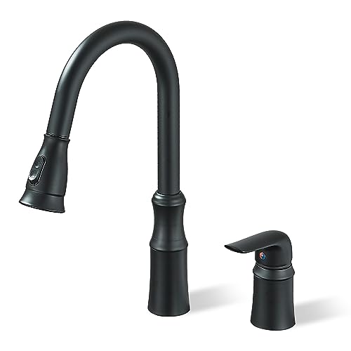 Oulantron High Arc Pull Down Sprayer Kitchen Faucet Single Handle Kitchen Faucets 2 Hole Matte Black Commercial Kitchen Sink Faucet Pull Out Kitchen Sink Faucet