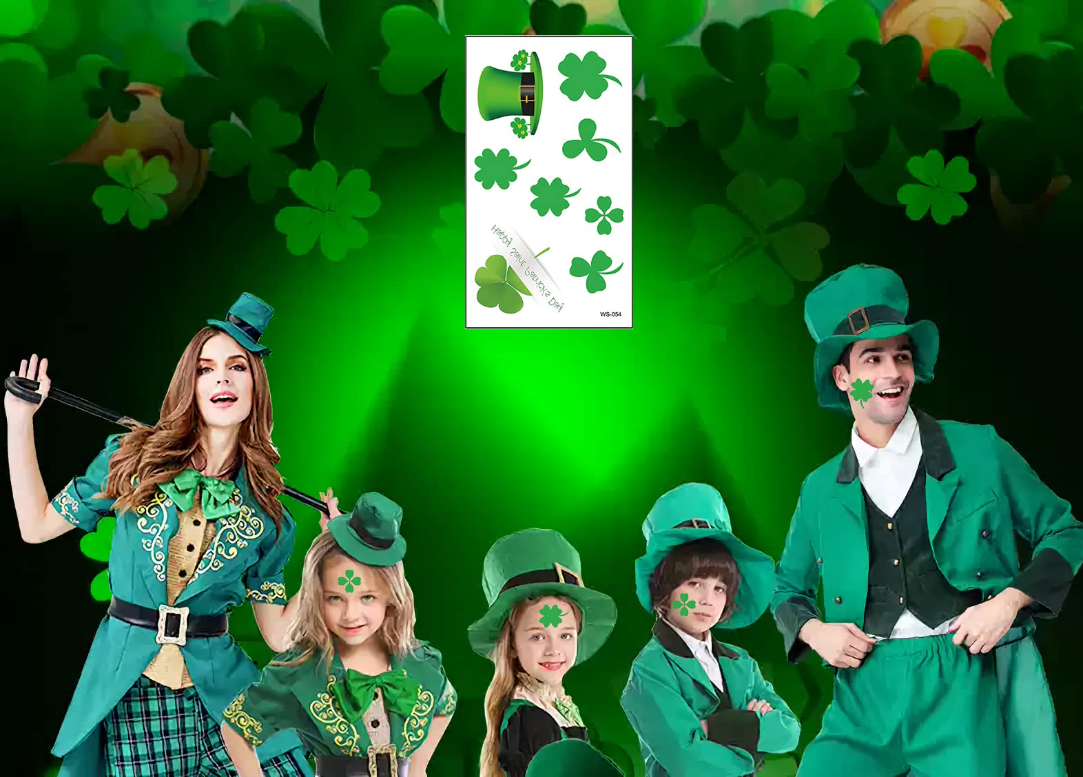 St. Patrick's Day Temporary Tattoos,Face Body Shamrock Accessories Tattoos Stickers for Saint Patrick's Day Party Favor Decoration(Style One)