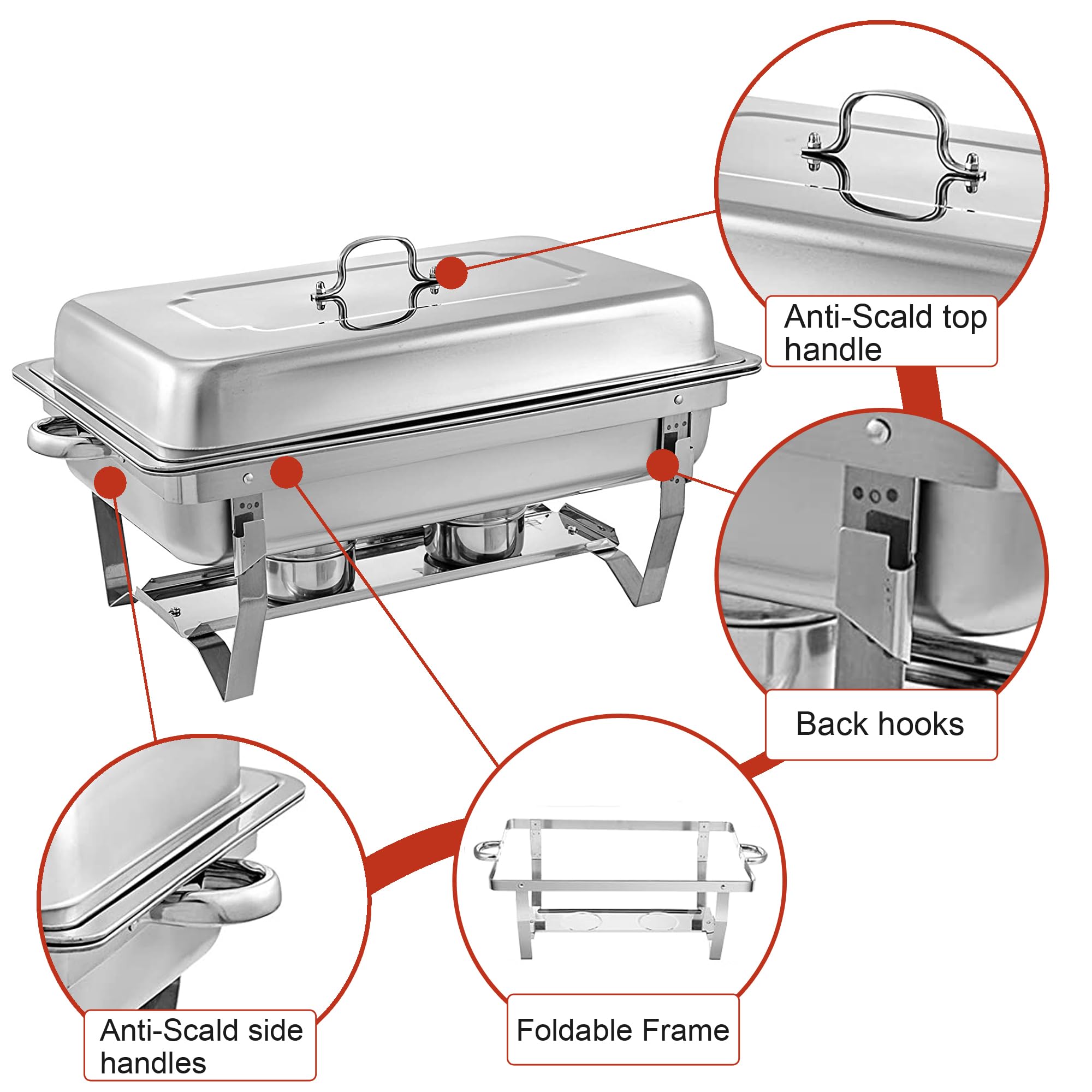 MRIISEL Chafing Dish Buffet Set - 4 Pack, 8 Quart Stainless Steel Chafer Buffet Servers and Warmers Set with Folding Frame for Weddings, Parties, Banquets, and Catering Events