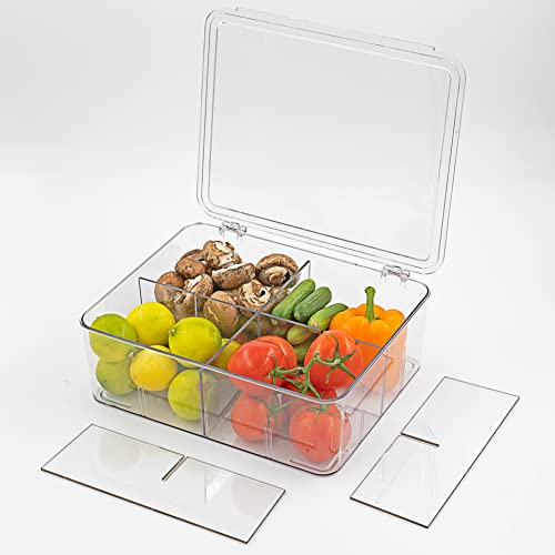 smartified Fridge Organizer Bin with Lid & Removable Dividers - Stackable Multipurpose for Teabags, Art & Crafts - Kitchen Pantry Refrigerator Freezer