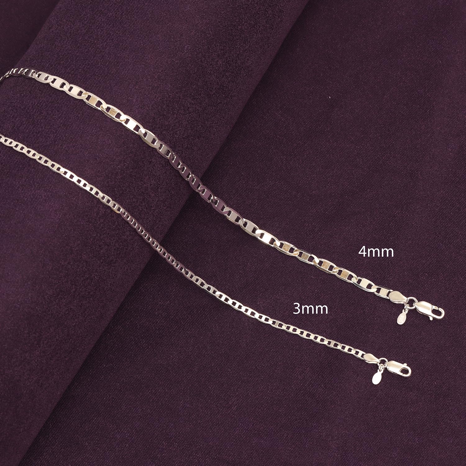 LeCalla 925 Sterling Silver Italian 4 MM Diamond-Cut Solid Flat Mariner Link Chain Necklace for Men and Women 24 Inches