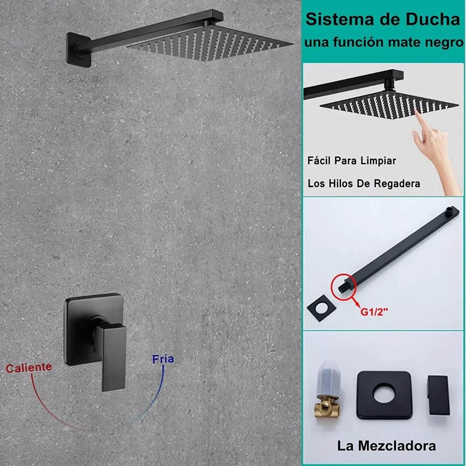 Topyond Bathtub Faucet Set,Shower System,Rain Shower Kit Square Single Handle in Wall Waterfall Shower Head Kit for Bathroom Home Black