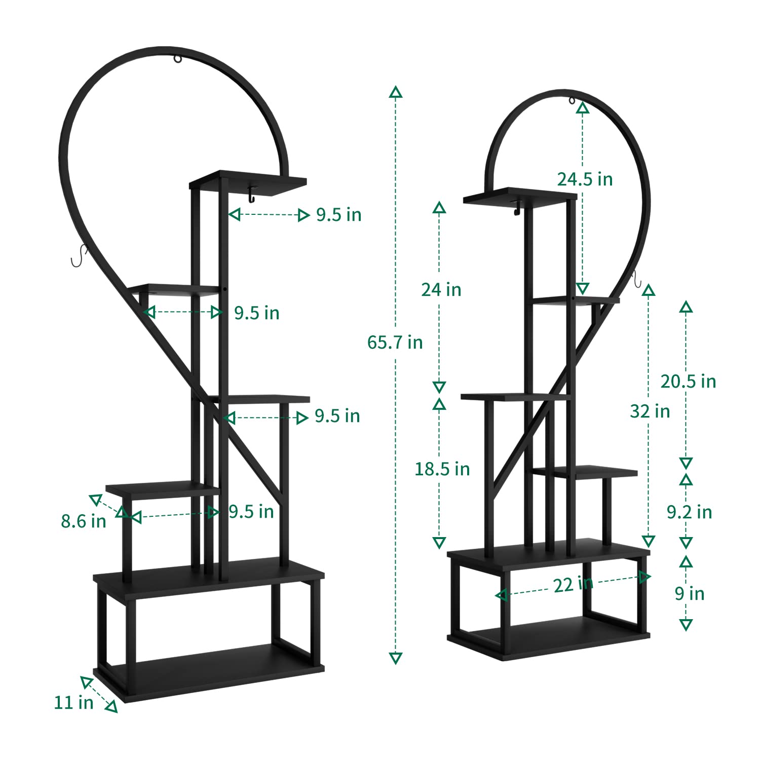 POTEY 6 Tier Metal Plant Stand, Creative Half Heart Shape Ladder Plant Stands for Indoor Plants Multiple, Plant Shelf Rack for Home Patio Lawn Garden (Black Board 2 Pack)