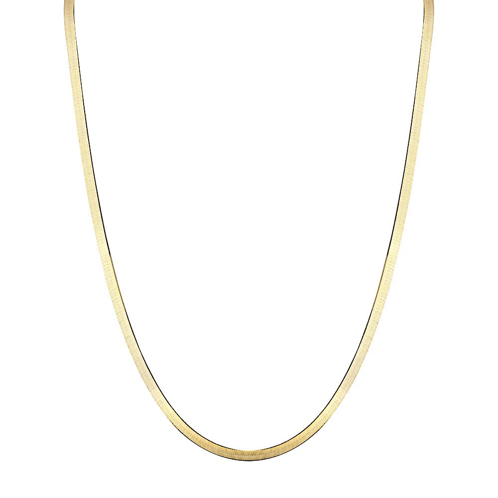 IcedTime Solid 14K Yellow Gold Herringbone Chain 3mm Wide Necklace 18 inches Long with Lobster Clasp