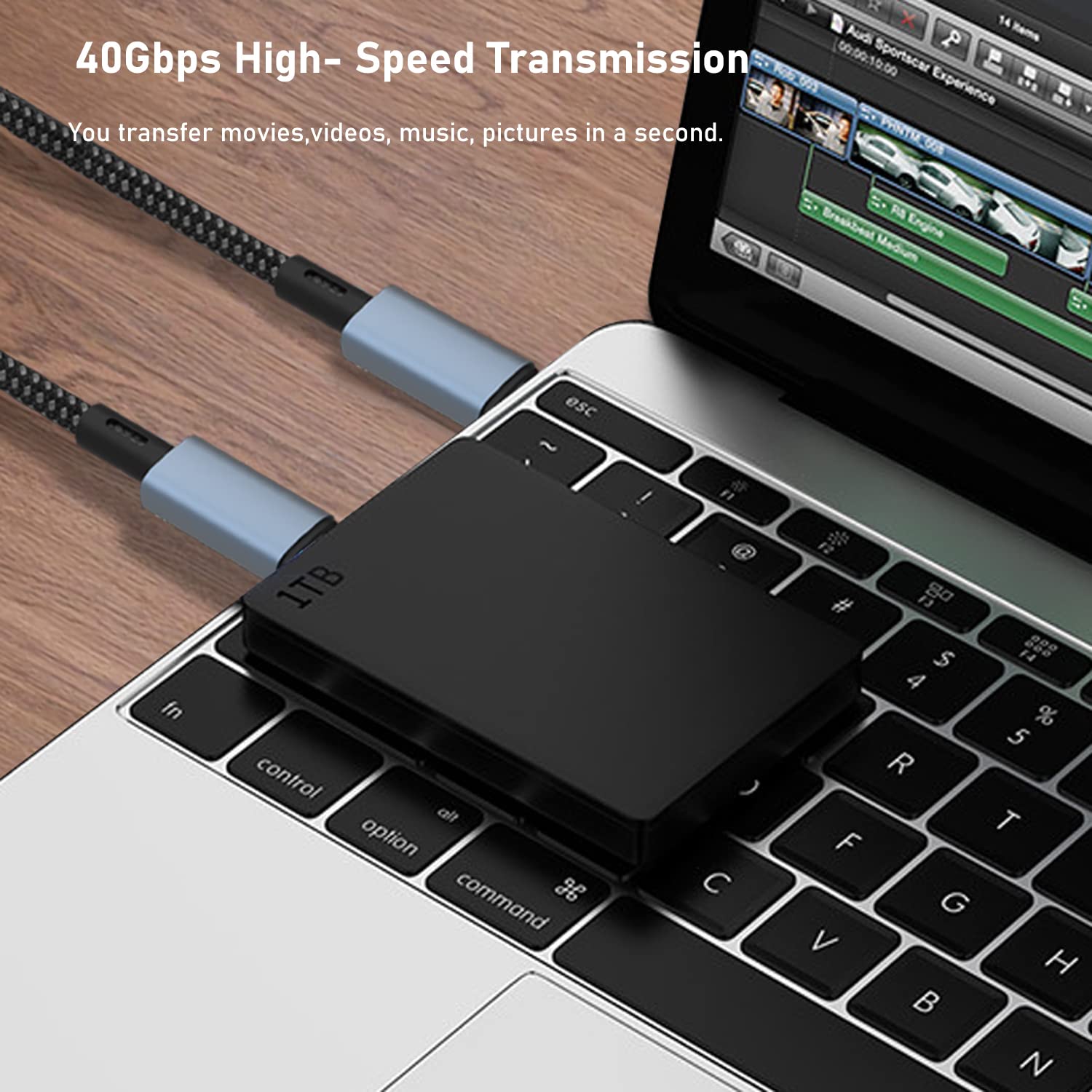 Thunderbolt 4 Cable 3.3 ft Thunderbolt Certified, Supports 240W Charging/8K Video 40Gbps USB C to USB C Cable,Compatible with MacBooks, HUB,Docking,External SSD, Dell, iPad Air 4, iPad Pro 2020,