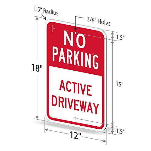 SmartSign - K-5441-EG-12x18 "No Parking - Active Driveway" Sign | 12" x 18" 3M Engineer Grade Reflective Aluminum Red on White