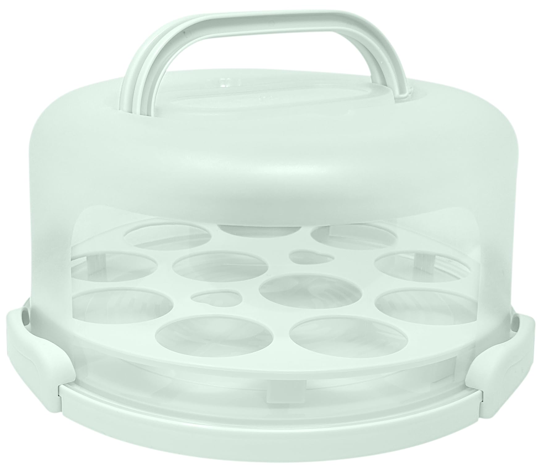Kivi Cake Carrier with Lid and Handle – Practical Cake Holder with Lid and Sturdy Clamps – Multipurpose Cake Container 10 Inch - Cupcake Carrier fits 11 Cupcakes - Dishwasher Safe