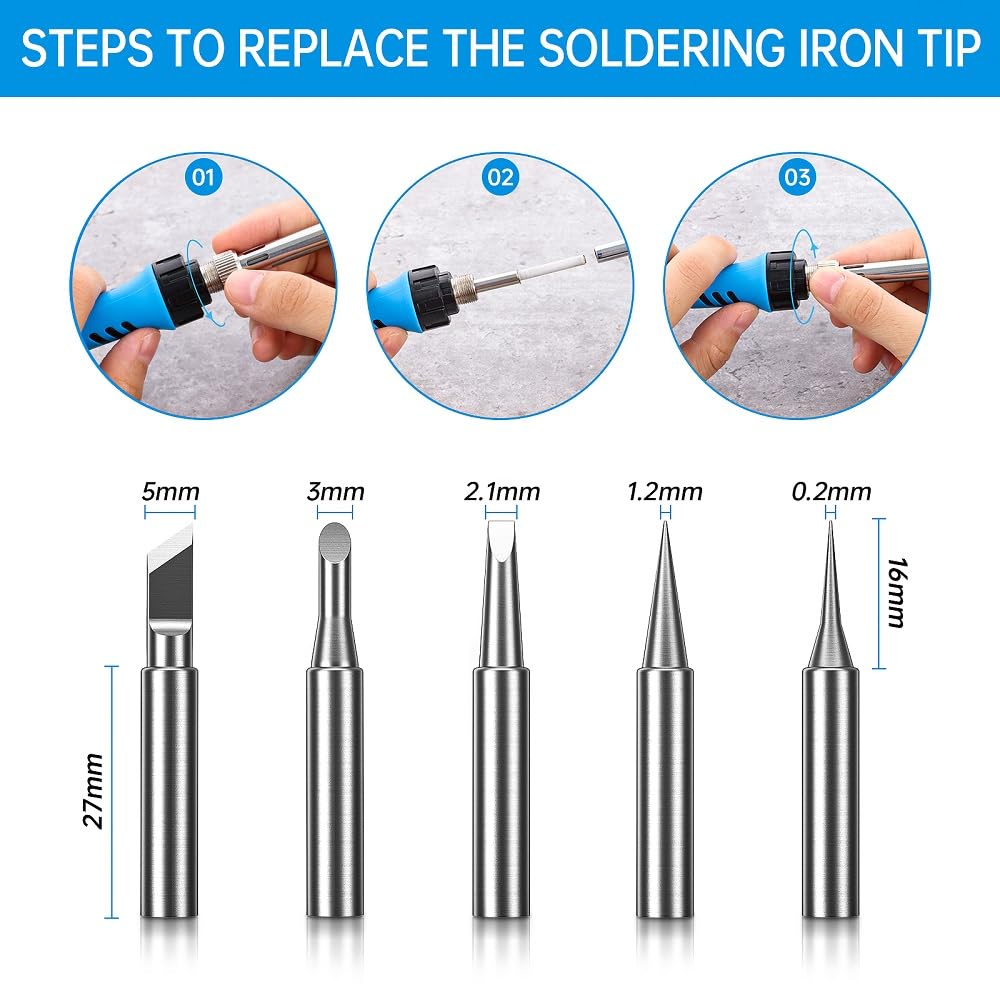 Soldering Iron Kit, 60W gun with Ceramic Heater, 9-in-1 solder kit tool, Adjustable Temperature 200 to 450℃, Iron Tips, wire, Solder Stand for Welding and Repairing