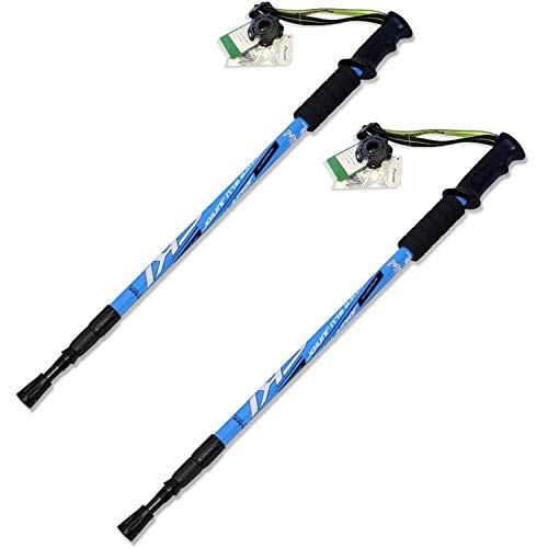 HYTX Adjustable Lightweight Aluminum Hiking Poles for Walking/Trekking/Hiking [ 2-pc Pack ] - Shock - Absorbent, Ergonomical Grip, Strong Strap (Blue)