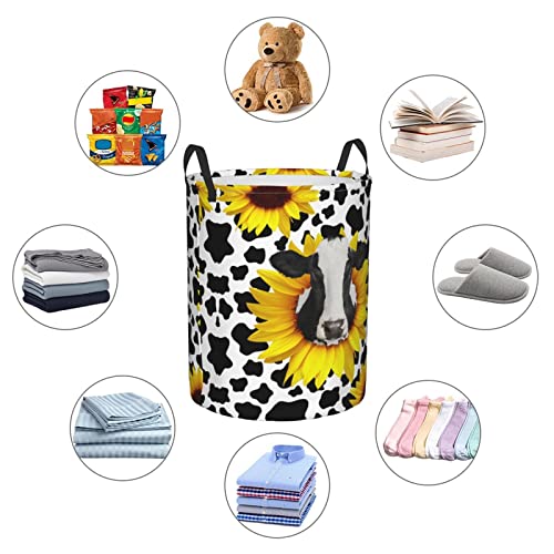 Sunflower Cow Print Waterproof Laundry Hamper for Bedroom Bathroom Foldable Clothes Sundries Organizer Bag Dirty Clothes Laundry Basket Storage Basket Gift Men Women Medium