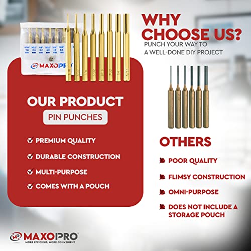 Premium Brass Punch Set β 8 Pcs Professional Brass Drive Pin Punch Set - Non-marring Brass Punch Set for Gunsmithing - Assorted Gun Punch Set for Watch Repair Jewelry and Craft β By Maxopro