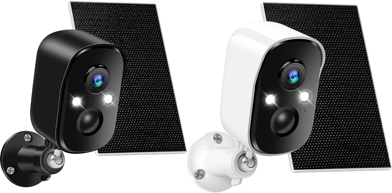 Viseefocu Solar Security Cameras Wireless Outdoor for Home Security, Two Spotlights and 1080P Color Night Vision Battery Powered Camera with 2.4GHz WiFi,PIR,Two-Way Talk,IP66 Waterproof(Black+White