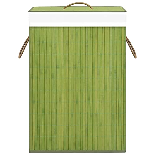 Tidyard Bamboo Laundry Basket with Lid and Handle Woven Fabric Clothes Hamper Blanket Storage Basket Green for Laundry Room, Dorm, Bathroom, Living Room, Bedroom Organization