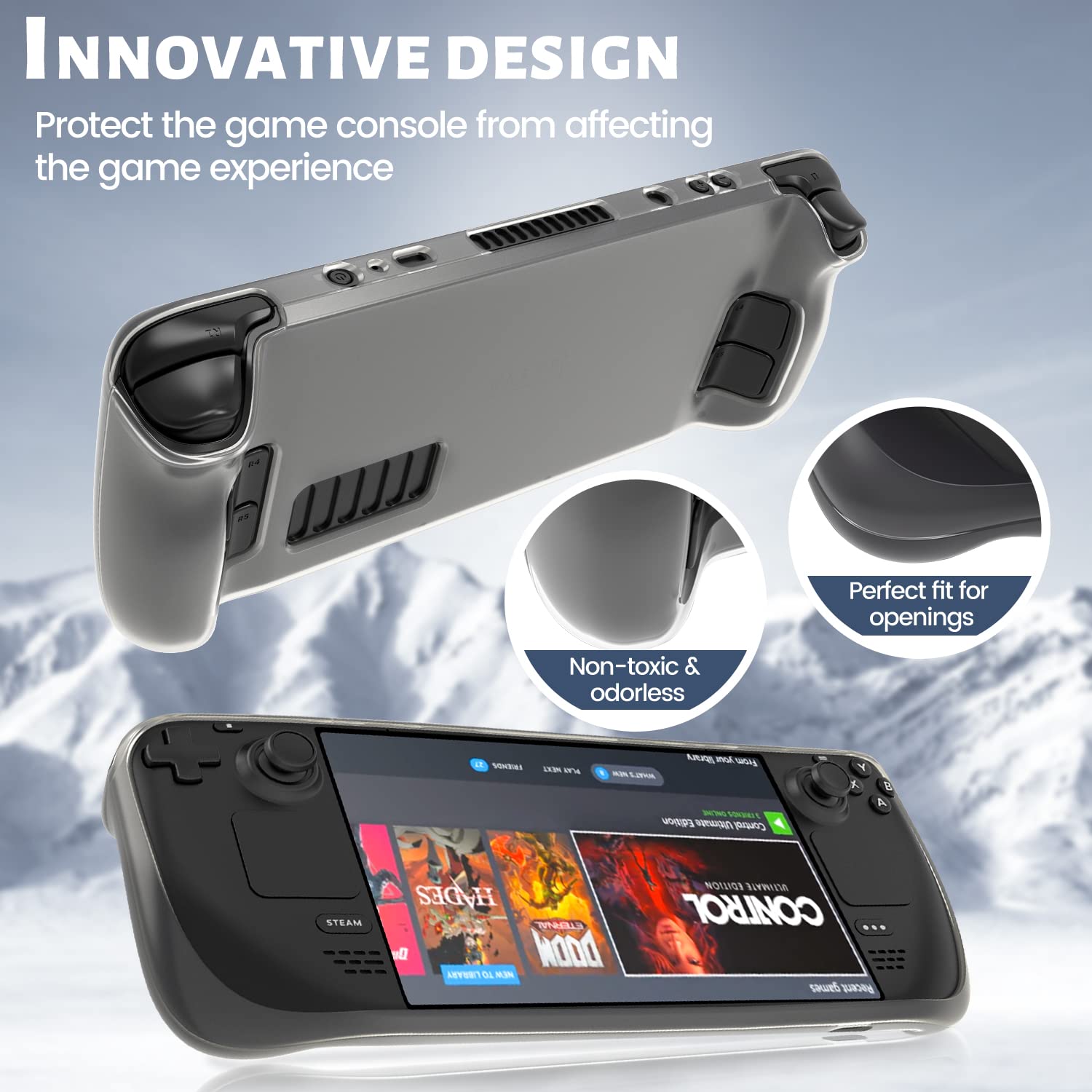 Protective Case for Steam Deck,Soft Rubber Protective case,Anti-Drop and Anti-Skid Protective Case (Transparent White)