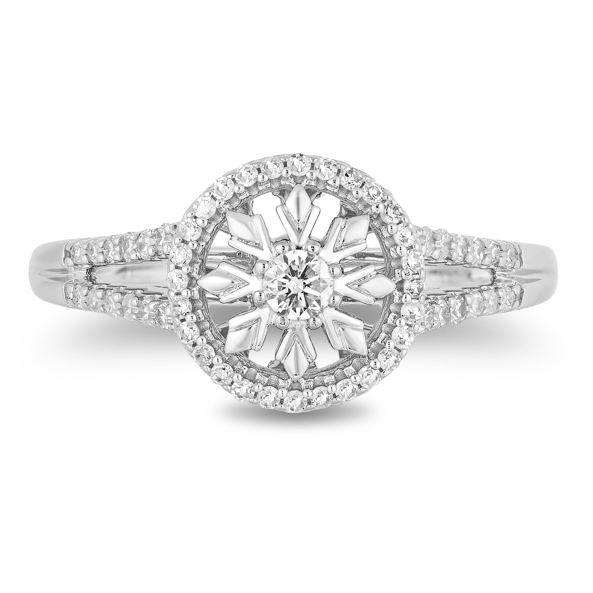 Jewelili Enchanted Disney Fine Jewelry 10K White Gold 1/4 Cttw Diamond Elsa Promise Ring Size 7