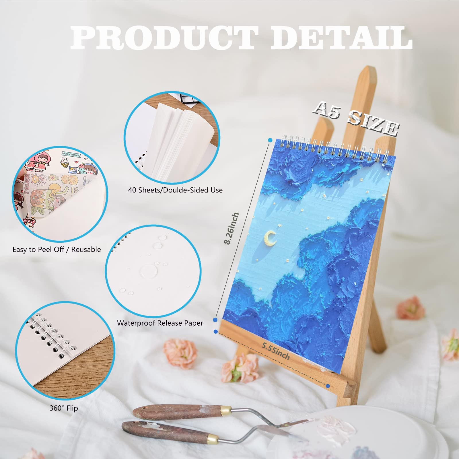 Sticker Book Collecting Album Reusable Stickers Collection Storage Book with 40 Sheets Blank Release Paper for Stickers Holder Organizer A5 Size Double-Sided Use (Dark Blue Cloud)