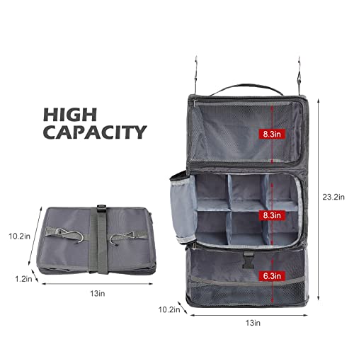 Surblue Hanging Shelves Travel Storage Bag Compression Packing Cube for Suitcase Collapsible with Extension Layer Large Capacity, Grey
