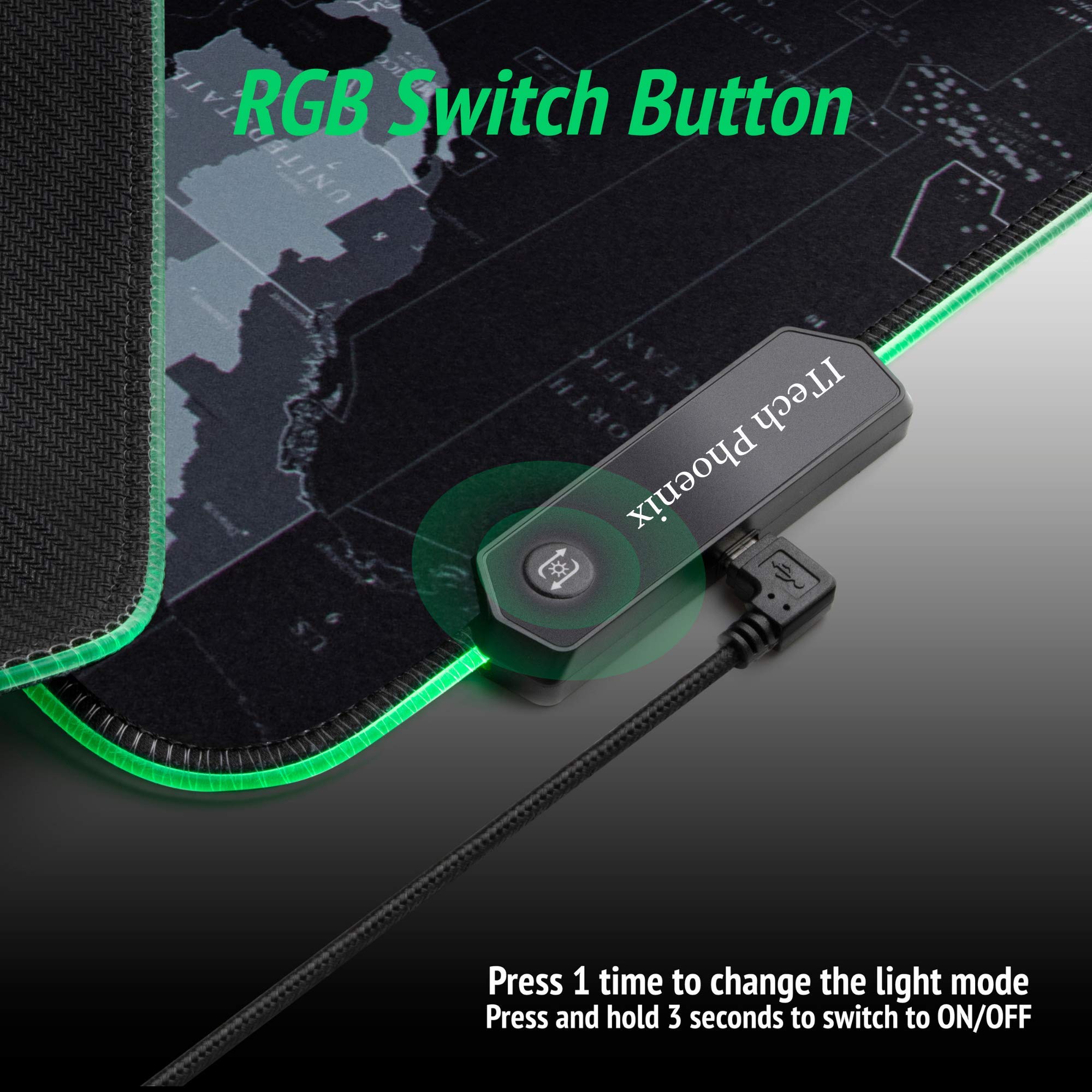 LED World Map Gaming Mouse Pad|Extended RGB Gaming Mouse Mat|LED Animated Mouse Pad w/Waterproof Surface-Anti-Slip Base-10 Colors& 4 Modes-31.5x11.8X 0.16(World Map)