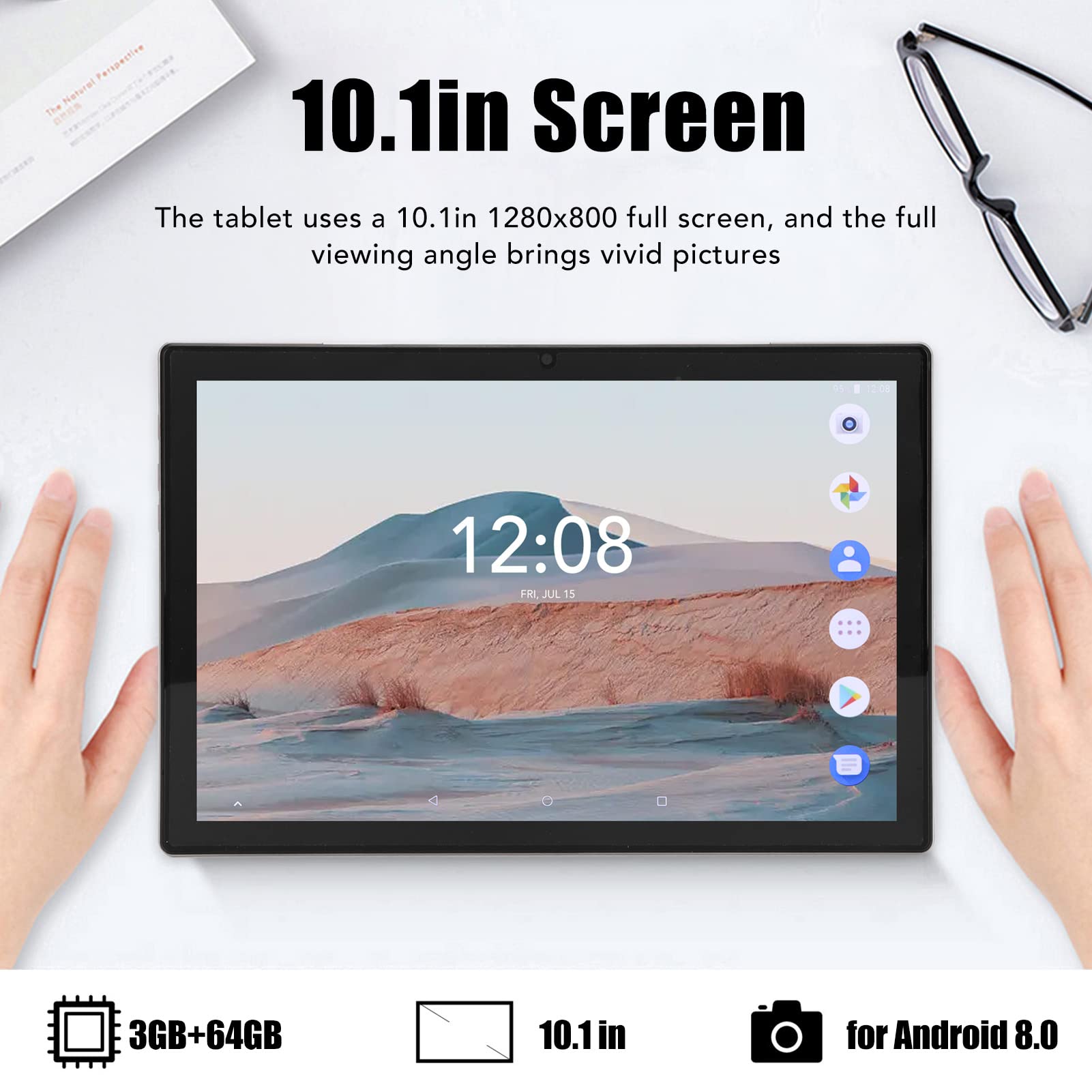 RTLR Tablet PC, 3GB 64GB Dual SIM Dual Standby 10.1 Inch HD 100-240V 4G Tablet Dual Camera Game Calls (US Plug)