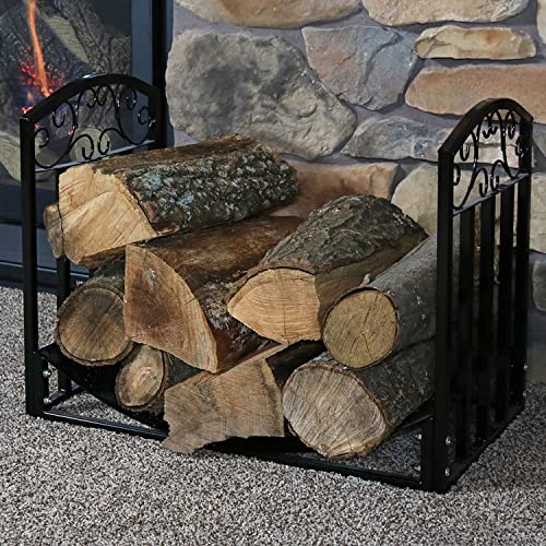 Sunnydaze 2-Foot Firewood Log Rack - Indoor/Outdoor Black Powder-Coated Steel Decorative Fireplace Wood Storage Holder