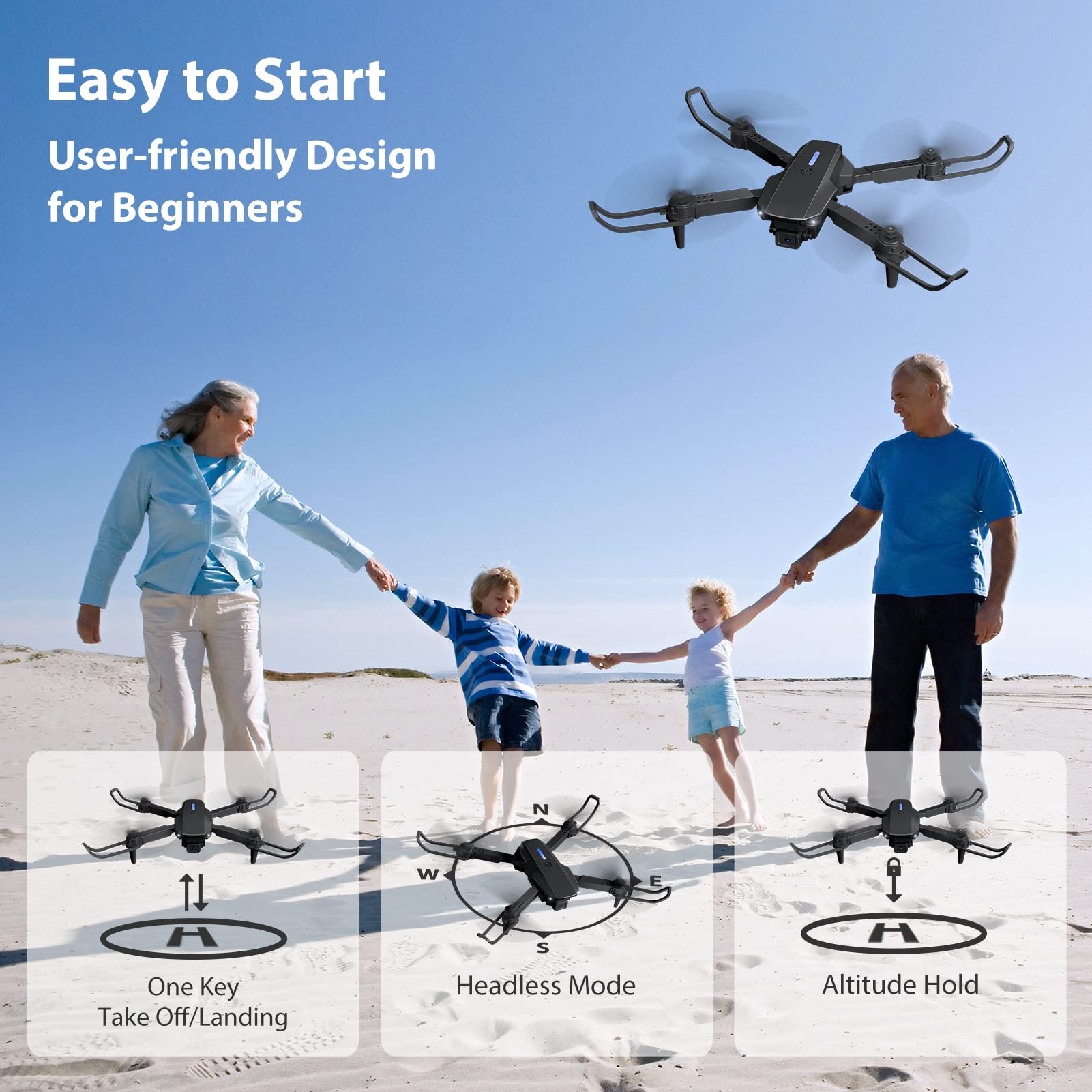 Hilldow Mini Drone for Kids Adults with 1080P HD Camera, Foldable FPV Live Video RC WiFi Quadcopter Drones Optical Flow Height Toys Gifts for Beginners Boys Girls with Headless Mode, 3D Flips