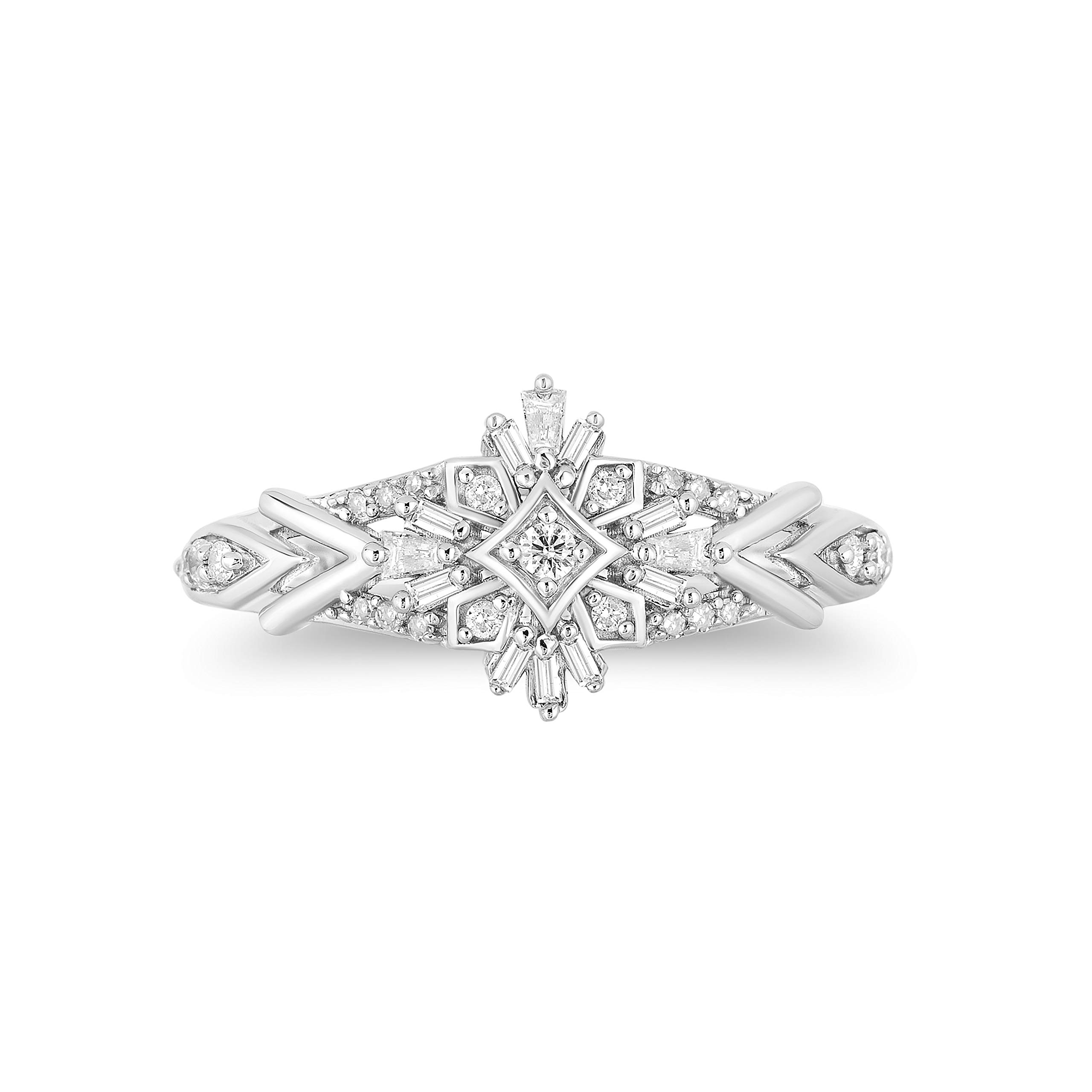 Jewelili Enchanted Disney Fine Jewelry Sterling Silver with 1/4 CTTW Diamonds Frozen 2 Elsa Ring Size 8