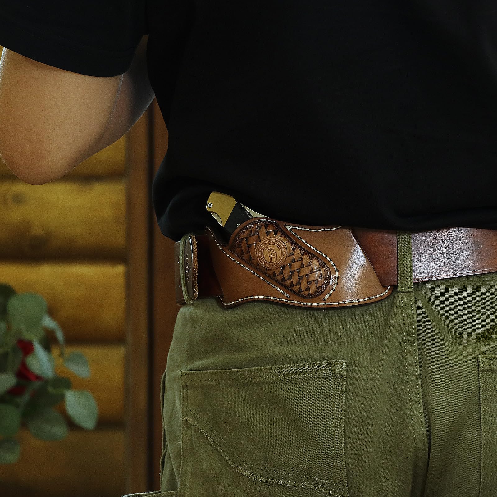 Tourbon Leather Pocket Knife Sheath for Left-Handed Draw Out Folding Knives Holder Carrier EDC Tools Holster for Belt