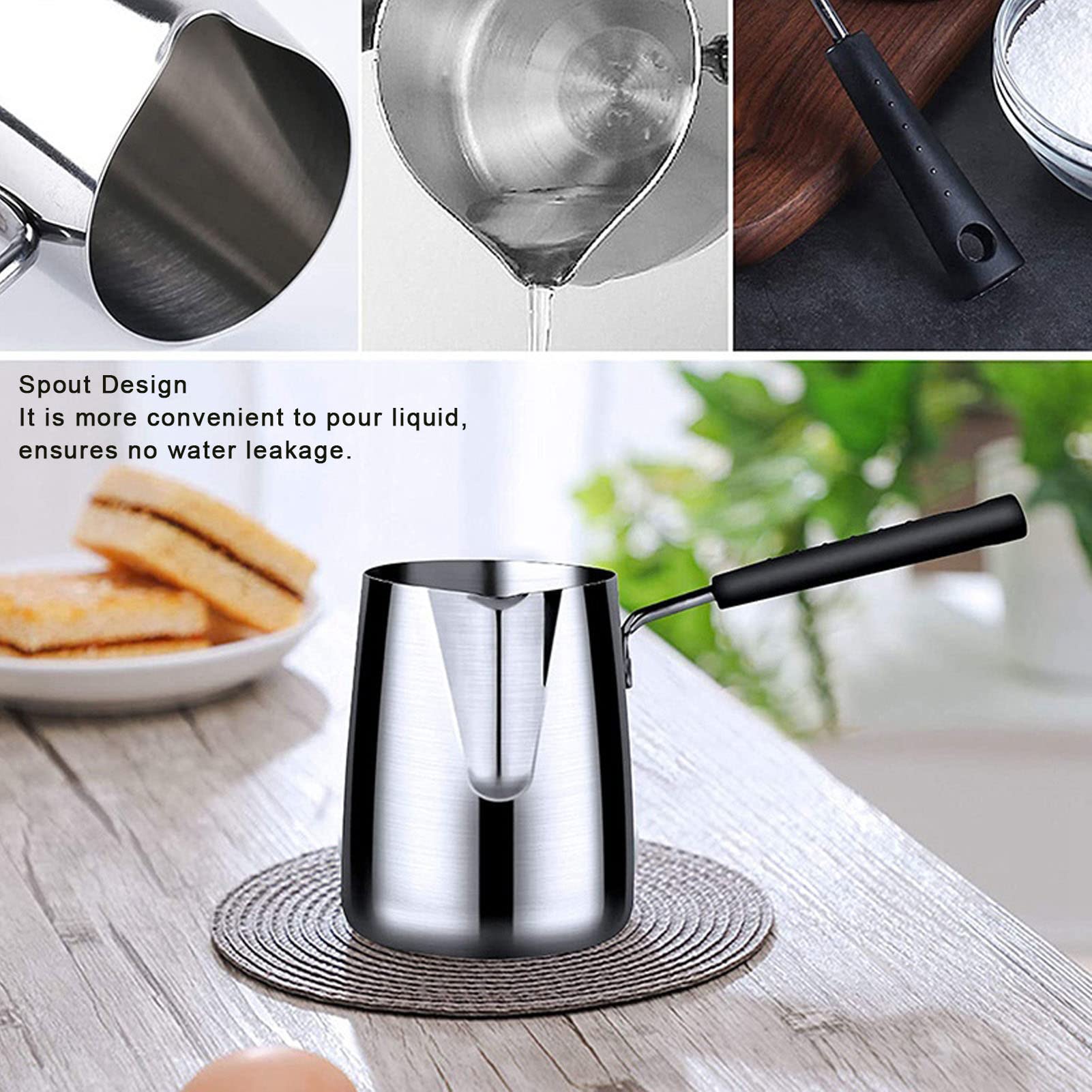 Turkish Coffee Pot, Butter Warmer Mini Stainless Steel Coffee Heating Melting Pot 1000ml with Spout for Home Cafe