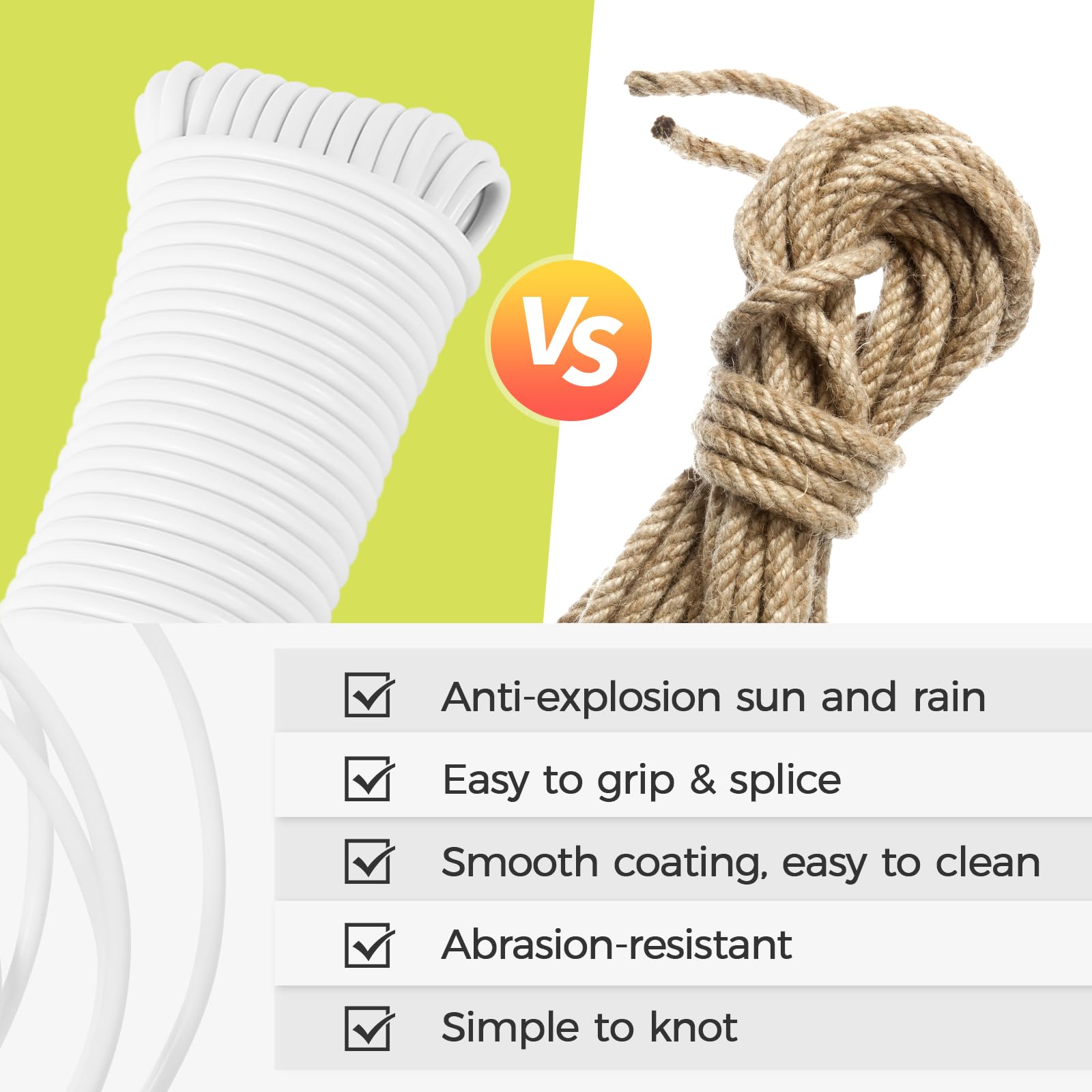 SDLTHR 100ft Plastic Coated Clothesline-Synthetic Fiber Core-Clothes Rope Camping Utility Good for Tie