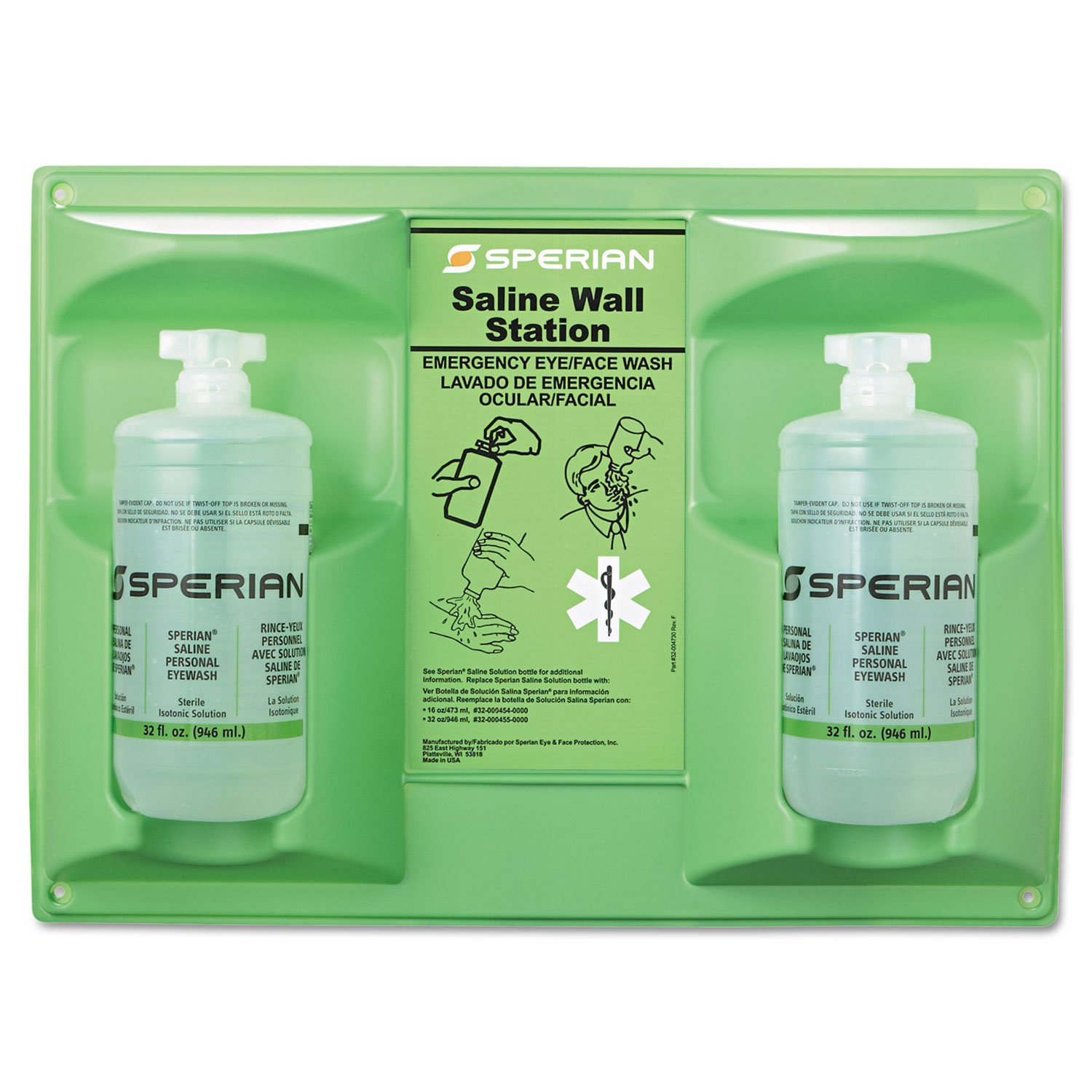 Honeywell 203-32-000462-0000 Saline Eye Wash Wall Station, 32oz Bottle, 2 Bottles/station