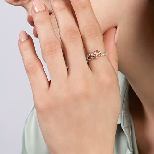 Jewelili Enchanted Disney Fine Jewelry Sterling Silver and 10K Rose Gold with 1/5 CTTW Diamond Belle Rose Ring size 6