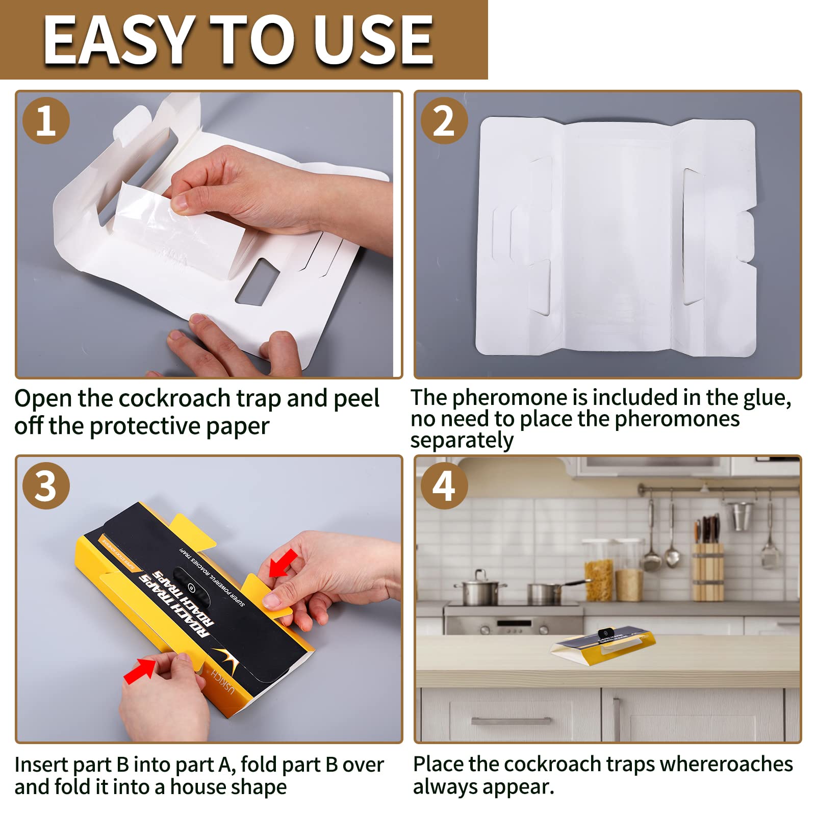 Roach Killer Indoor Infestation,Roach Traps,Cockroach Killer Indoor Home,Sticky Glue Roach Traps,Roach Motel,Child & Pet Friendly(60 Pack)