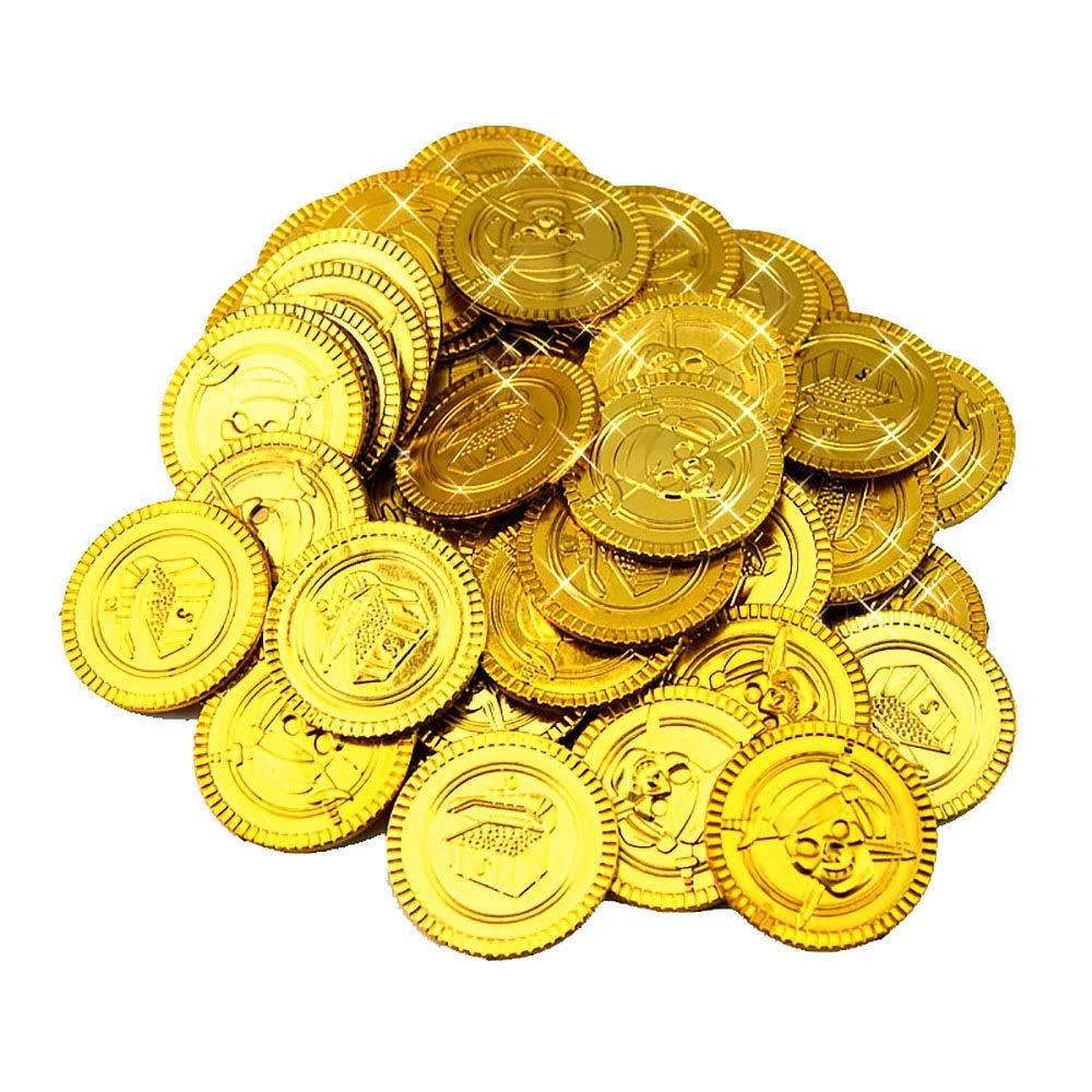 Pirate Antique Plastic Coins Set, 100Pcs Spanish Doubloons Replica Treasure for Board Games, Tokens, Toys, Cosplay, and Decorations.