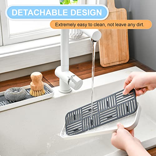 SUBEKYU Kitchen Soap Tray, Double Layer Sink Organizer for Kitchen Counter/Bathroom, Soap and Sponge Holder with Detachable Drain Tray, Grey+White, 1 Pack