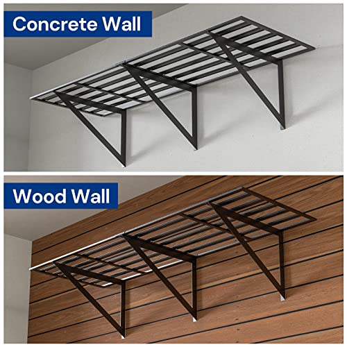 SunsGrove 2-Pack Garage Shelving 2x6ft Heavy Duty Wall Shelf Garage Storage System Shelves, 800 LBS Weight Capacity, Black