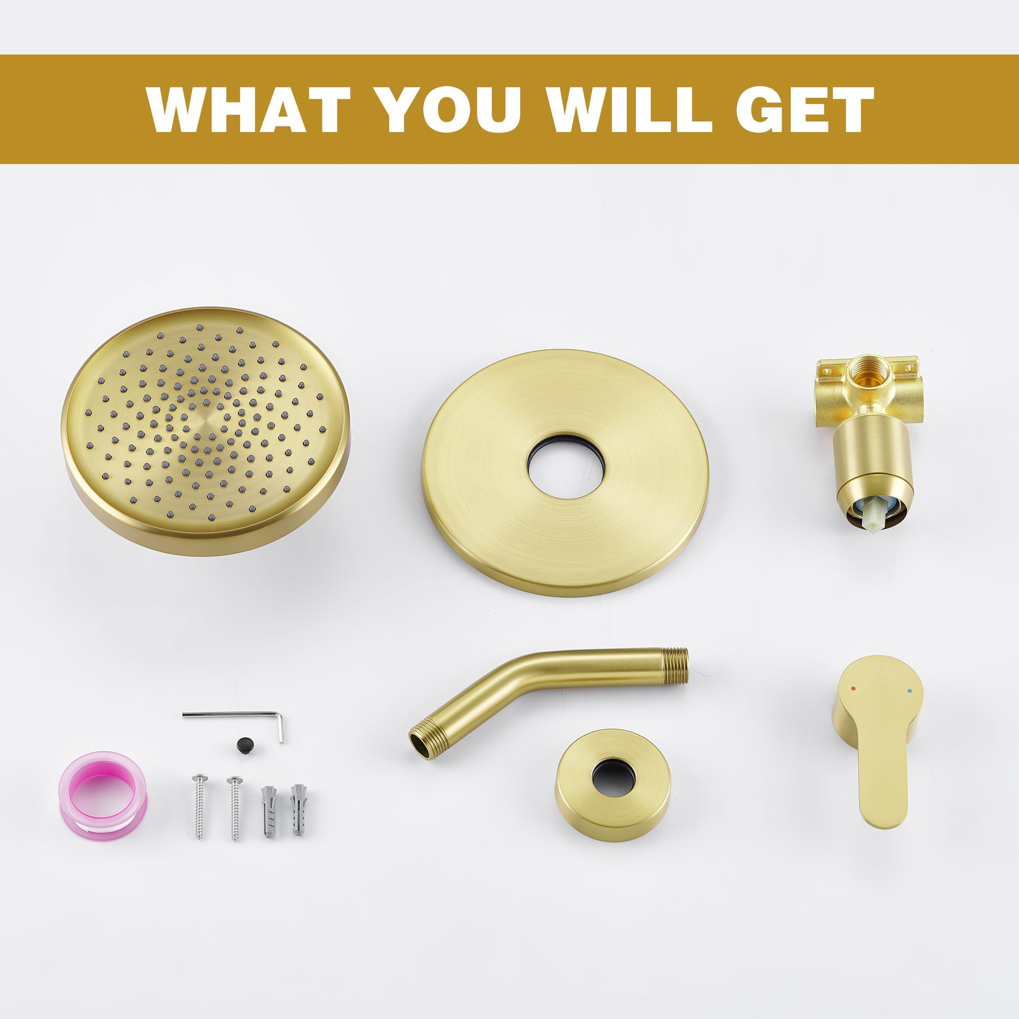 Tohlar Gold Shower Faucet, Single-Handle Shower Faucet Set with 6 Inch Rainfall Shower Head and Handle Set Modern Shower Trim Kit with Shower Valve Bath Shower Faucet Kit, Brushed Gold