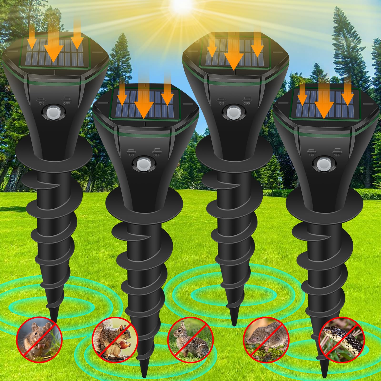 Ultrasonic Mole Repellent Outdoor, 2024 Upgrade Mole Repellent Solar-Powered for Lawn Garden Yard, Mole and Vole Repellent Waterproof, Effectively Repels Gophers Snake Chipmunks Groundhogs, 4P-Black