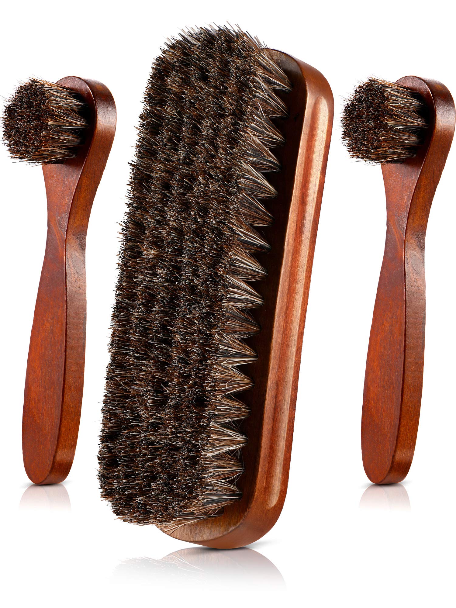 Jovitec 3 Pieces Horsehair Shoes Polish Brushes Kit Leather Shoes Boots Care Clean Polish Daubers Applicators