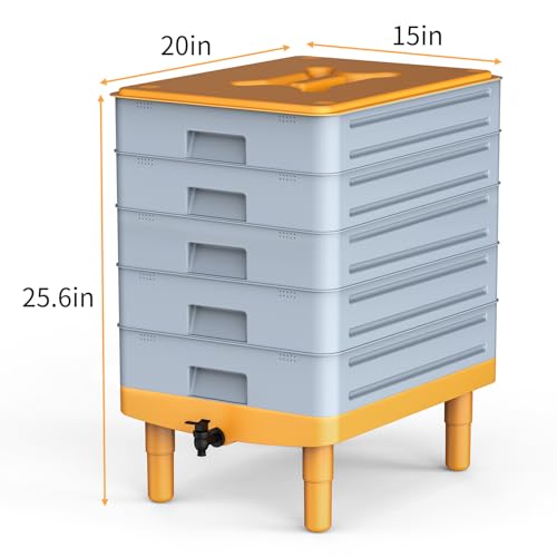 TOP XIAN 5-Tray Worm Composter,100L Worm Compost Bin for Vermicomposting Starter, Indoor & Outdoor Worm Farm Composting Bin, Worm Compost Bin for Recycling Food Waste