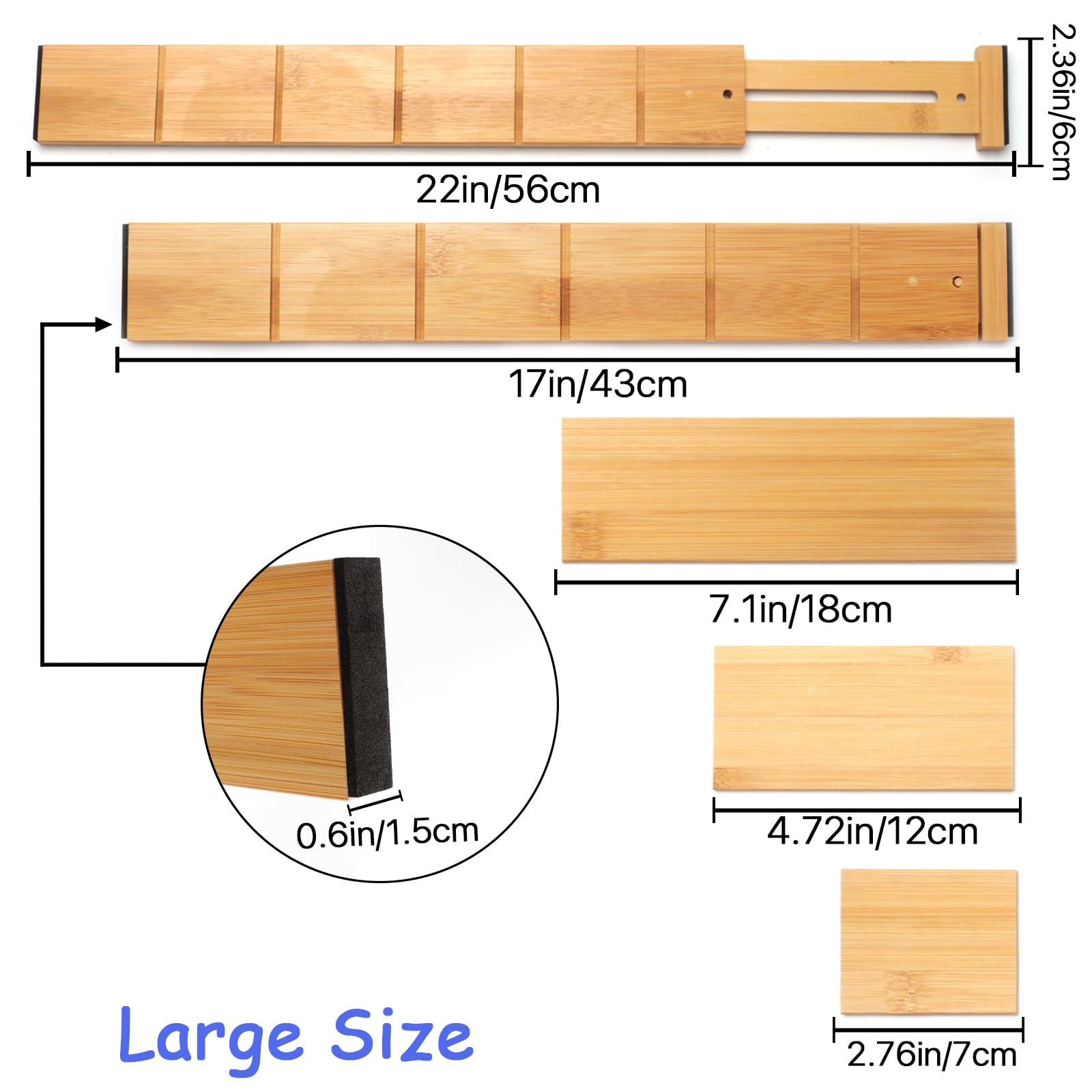 SUEIANNMN 4PCS Expandable Drawer Dividers Set with 12 Inserts Kitchen Drawer Organiser, Bamboo Customisable Cutlery Organiser Desk Drawer Organizer Clothes Drawer Organisation (17-22in)