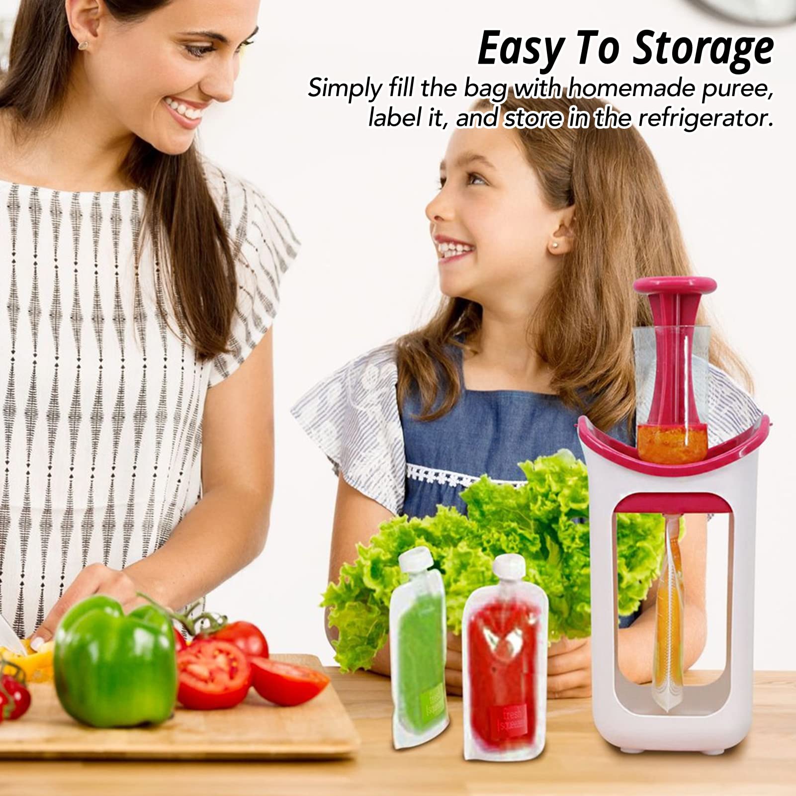 ViaGasaFamido Baby Squeeze Station Fruit Puree Infant Baby Food Maker with Squeeze Bag Safe No BPA Childrens Puree Squeezer Household Home Kitchen Tools (Red)