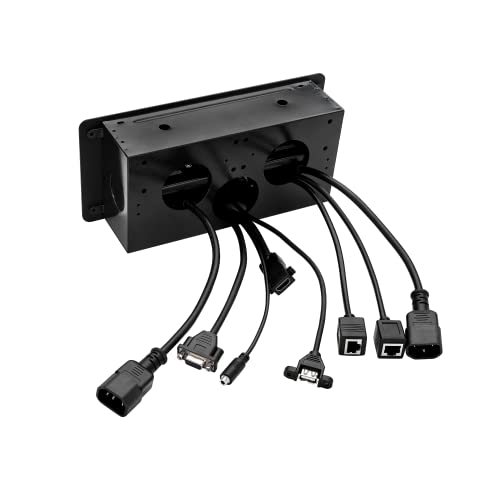 Outlet Embedded, Conference Room Desktop Information Box, Pop up Outlet Desktop Connection Box with 2 Independent Power, USB, RJ45, VGA, HDMI, 3.5 mm Audio for Office (Black)