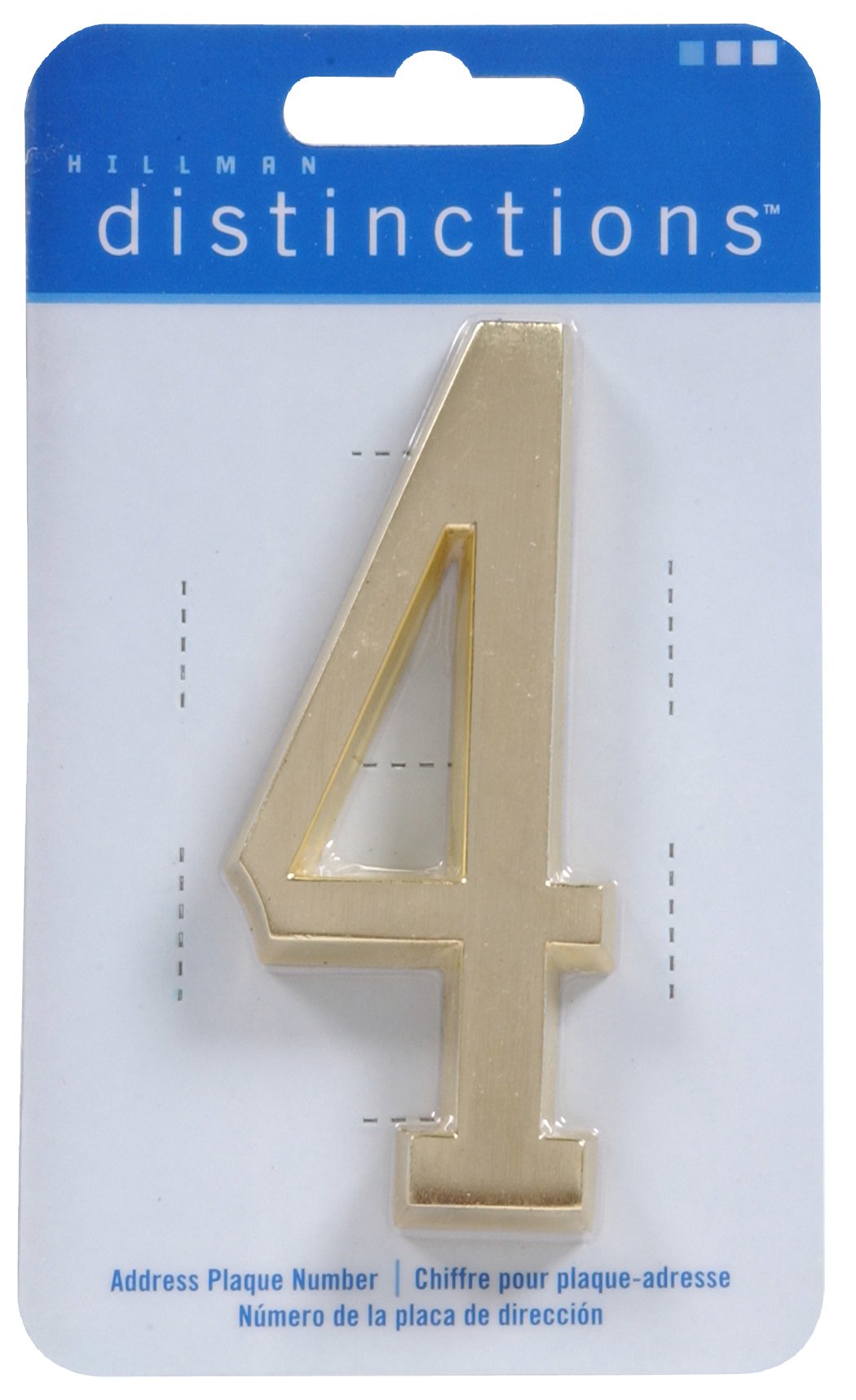 Hillman 843354 Distinctions Address Plaque Number 4 Four Self Adhesive Sign, Brushed Brass Metal, 4x3.5 Inches 1-Sign