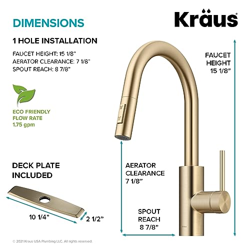 KRAUS Oletto Pull-Down Single Handle Kitchen Faucet with QuickDock Top Mount Installation Assembly in Spot Free Antique Champagne Bronze, 15 1/8 Inch, KPF-2620SFACB