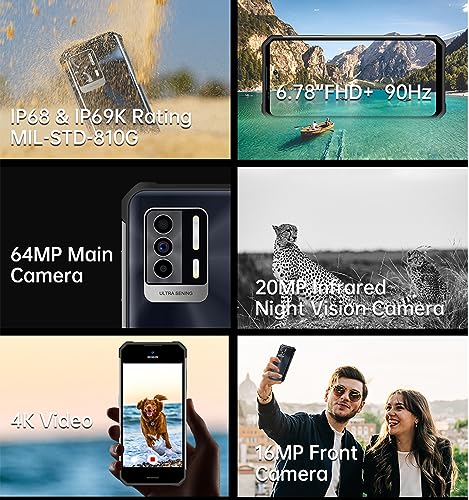 Rugged Smartphone OUKITEL WP17 Night Vision 64MP Triple Camera IP68 Waterproof NFC Phone,8GB+128GB 8300mAh Battery Android11 Dual 4G Global Bands Rugged Cell Phone,6.78‘’FHD+ Unlocked Mobile Phone
