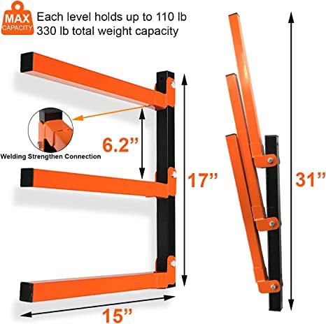 Thanaddo 3-Level Metal Wall Mount Lumber Storage Rack Wood Organizer Rack Lumber Rack Metal Rack Indoor & Outdoor (2PACK)
