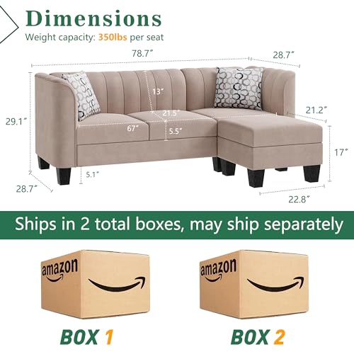 Shintenchi Upgraded Convertible Sectional Sofa Couch, 3 Seat L Shaped Sofa with High Armrest Linen Fabric Small Couch Mid Century for Living Room, Apartment and Office (Beige)